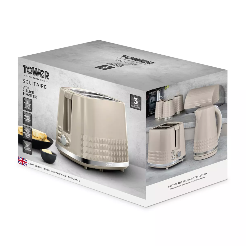 Tower T20082MSH Solitaire Toaster 2 Slice - Latte | Buy Toasters from ...